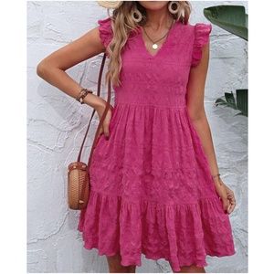 BellanBlue | Dresses | 34 Hot Pink Ruffle Sleeve Mini Dress | Poshmark
